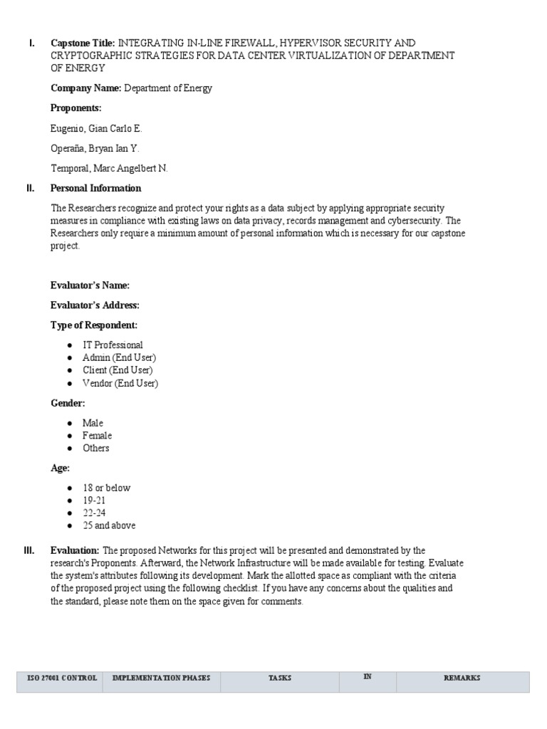 QS - Integrating In-Line Firewall and Hyper-V, Cryptographic Strat - Questionaire | Download ...