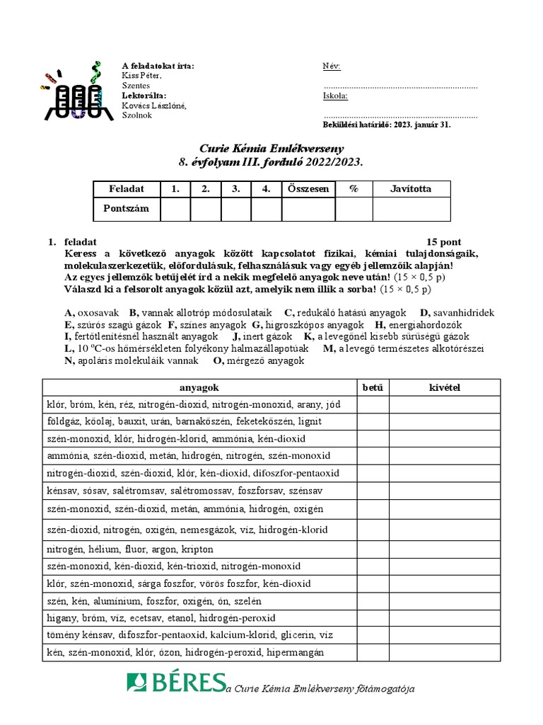 Alexandra Fabian - 2022-23 - Kémia - 8. Oszt. - III - Ford | PDF