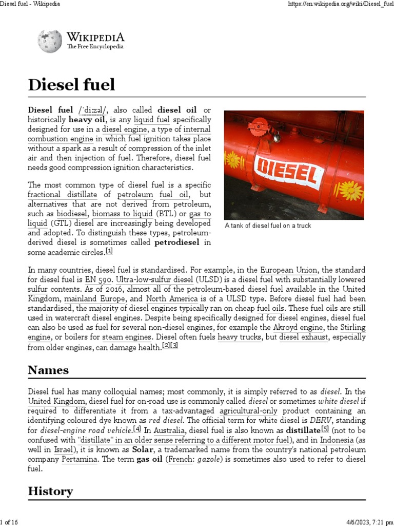 Diesel Fuel - Wikipedia | PDF