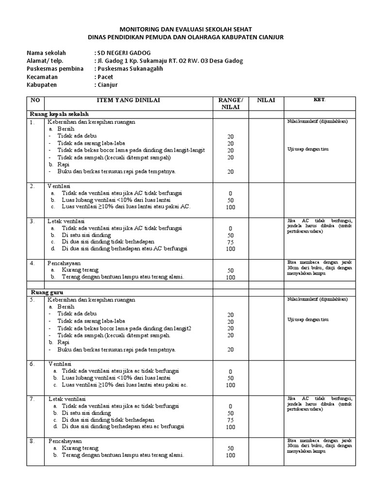 Intrumen Monev Sekolah Sehat 2022 | PDF