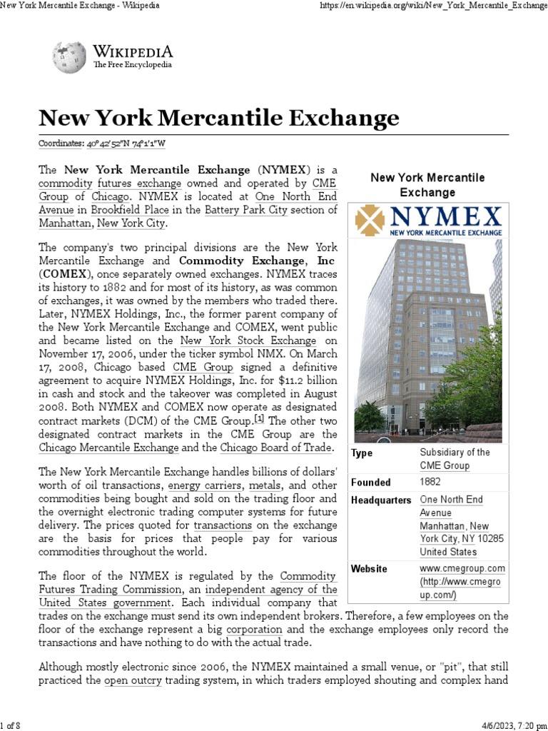 New York Mercantile Exchange - Wikipedia | PDF