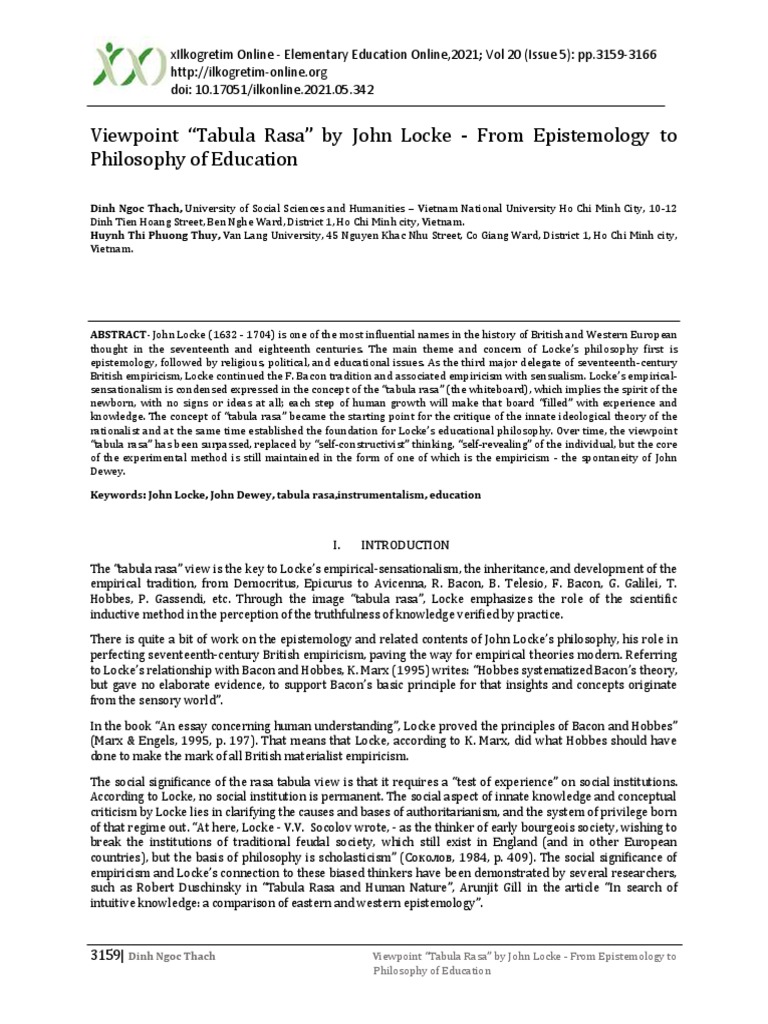 Viewpoint "Tabula Rasa" by John Locke - From Epistemology To Philosophy ...