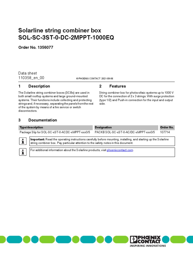 DB en Sol SC 3st 0 DC 2mppt 1000eq 110358 en 00 | PDF