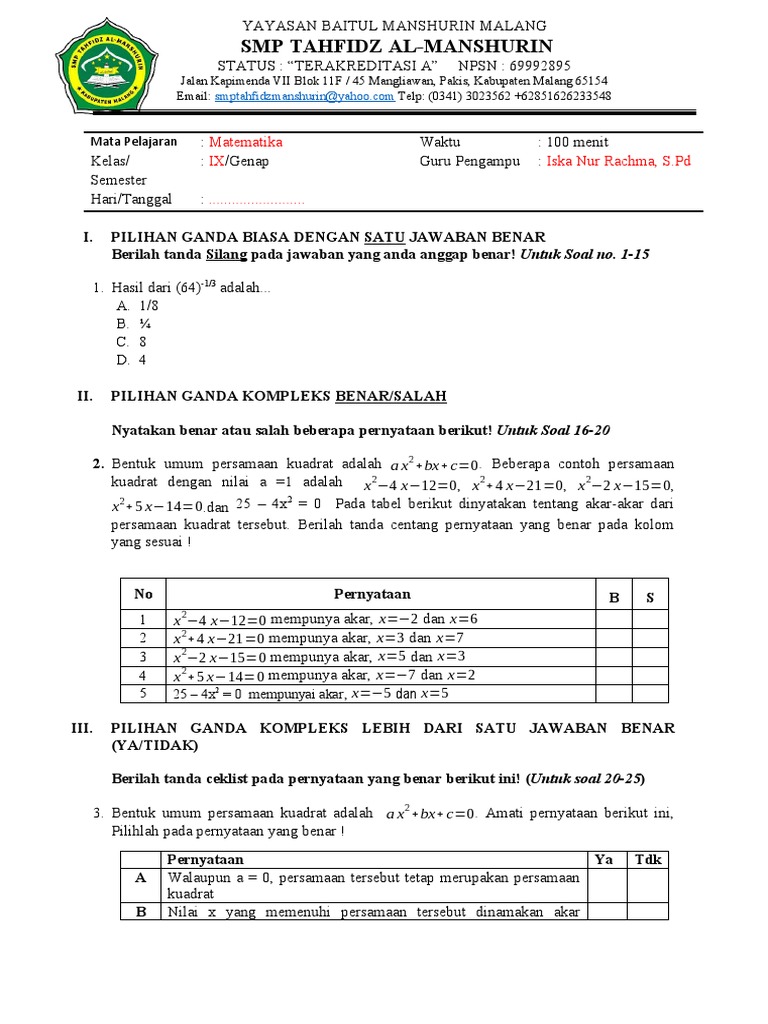 Format Soal Pat Akm | PDF