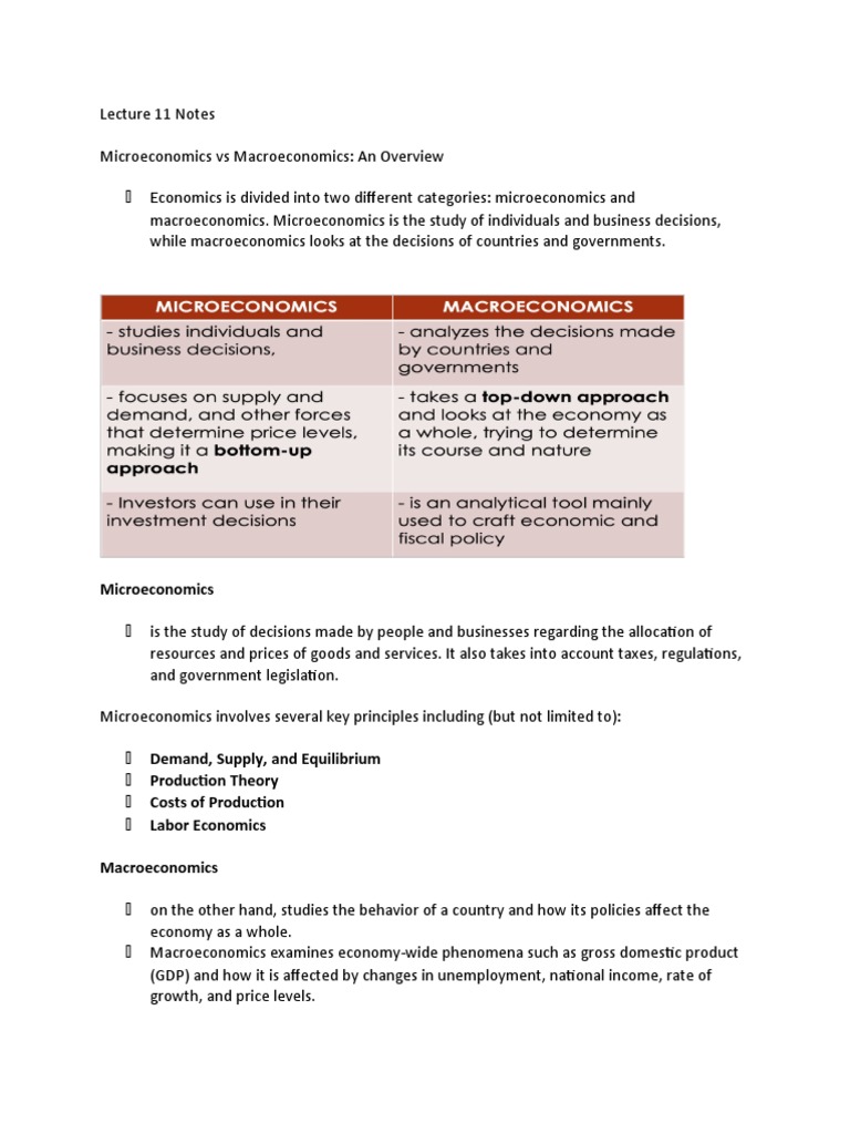 Micro vs Macro Economics Overview | PDF