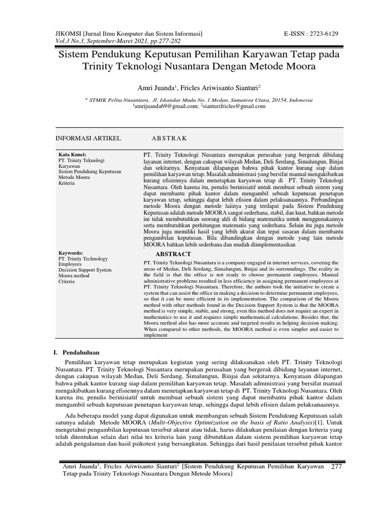 SPK Pemilihan Karyawan Metode MOORA | PDF