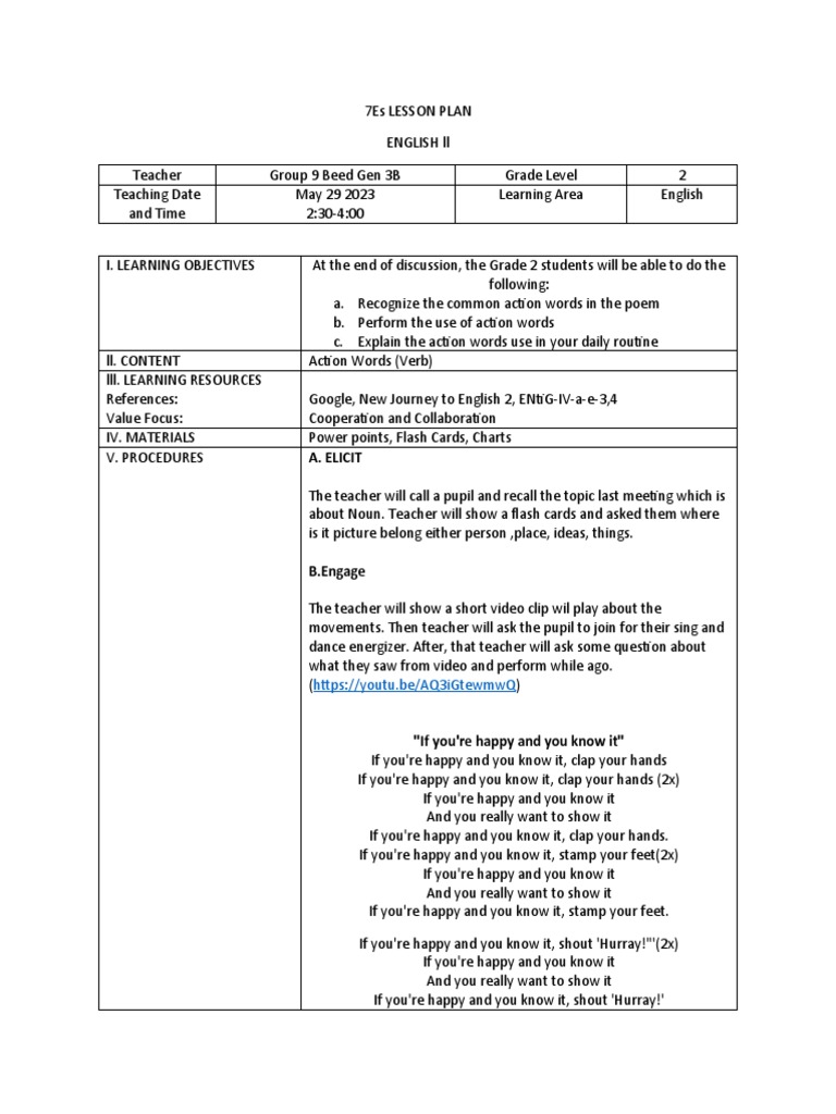 7es LESSON PLAN GROUP 9 | Download Free PDF | Lesson Plan | Teachers