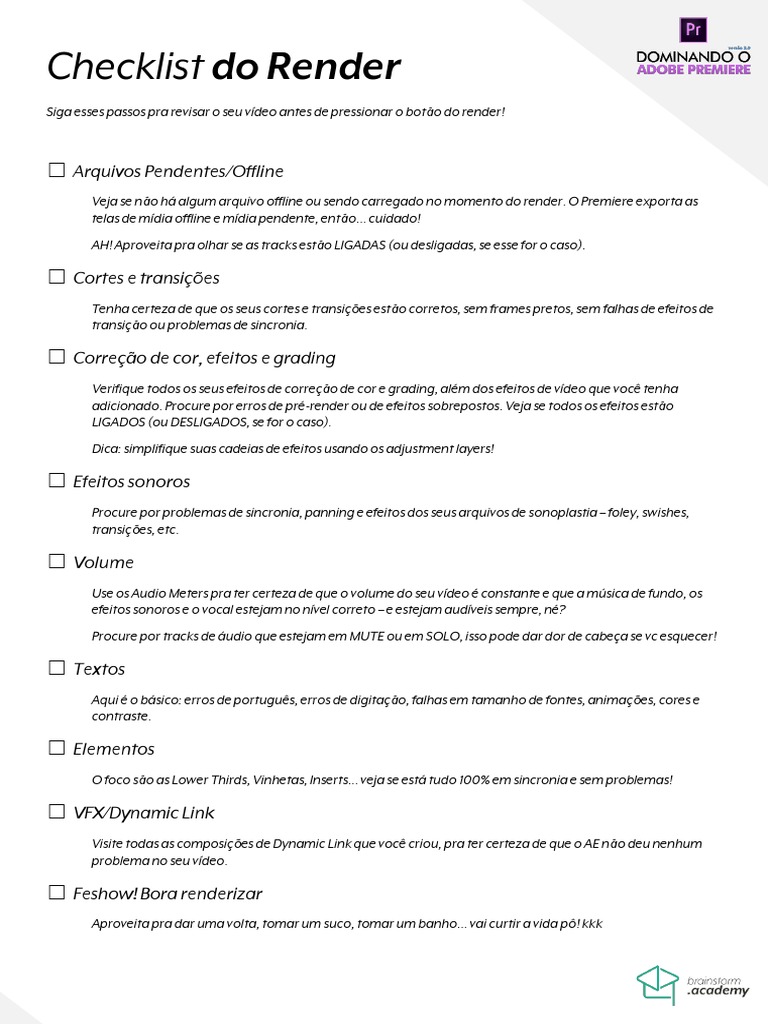 Checklist Do Render | PDF