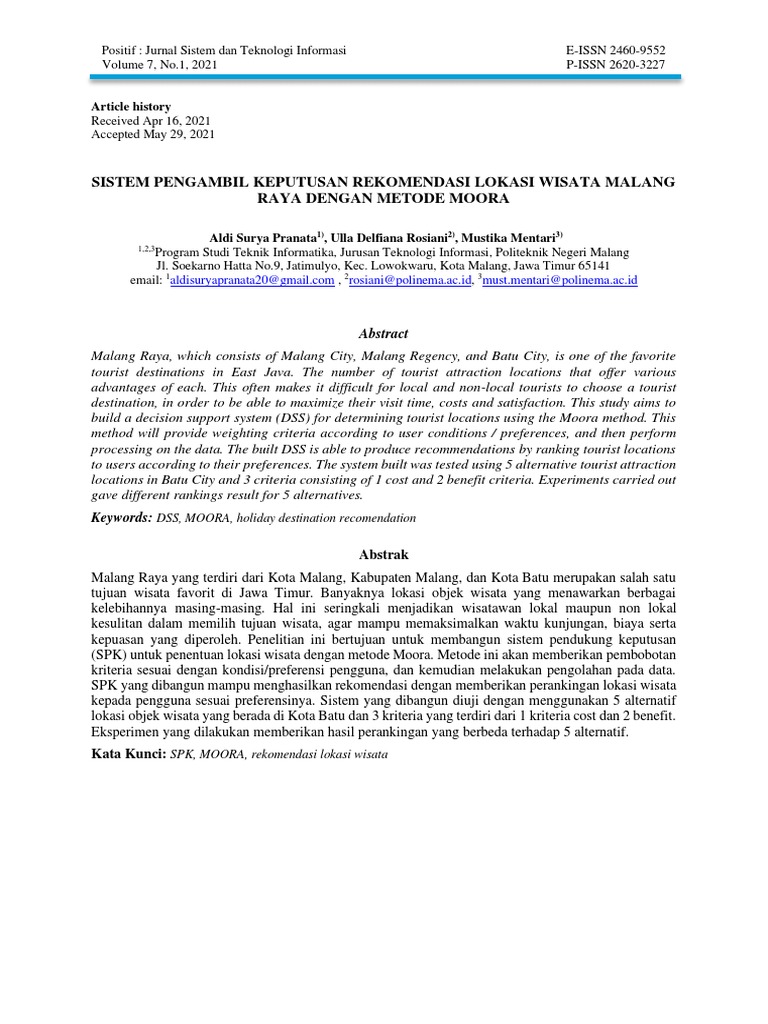 SPK Lokasi Wisata Metode MOORA | PDF