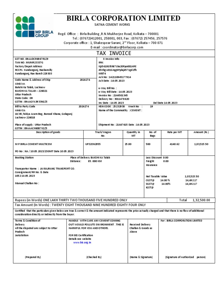 Cement Bill Birla 14.05.2023 | Download Free PDF | Government Finances | Taxes