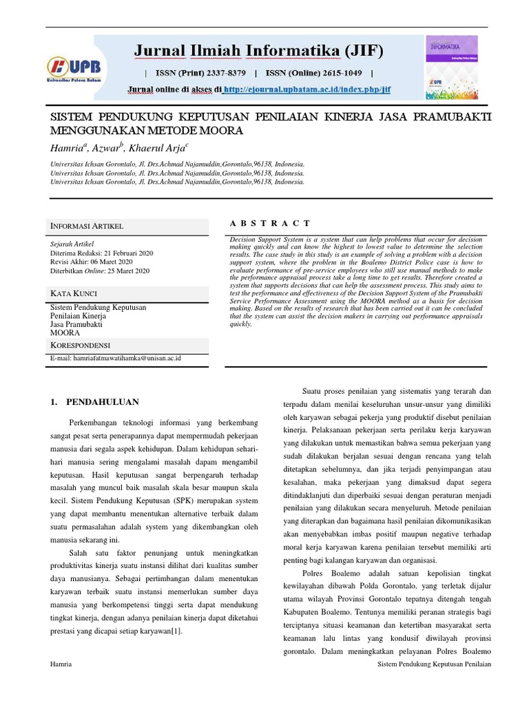 SPK Penilaian Kinerja Metode MOORA | PDF