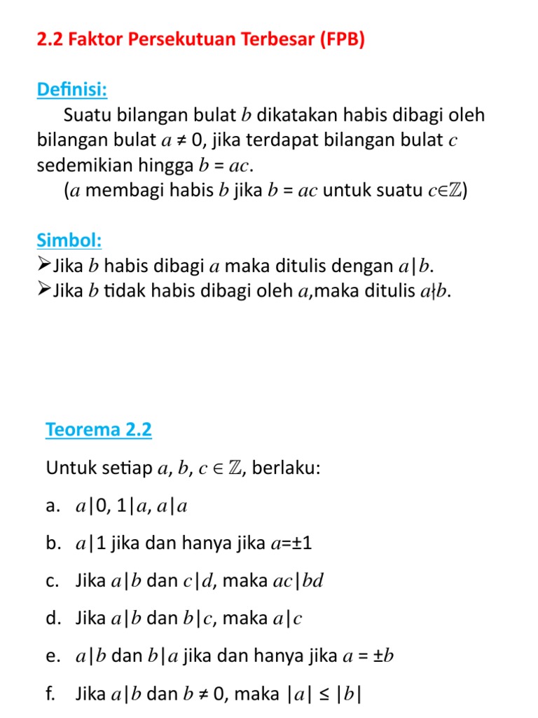 Definisi:: 2.2 Faktor Persekutuan Terbesar (FPB) | PDF