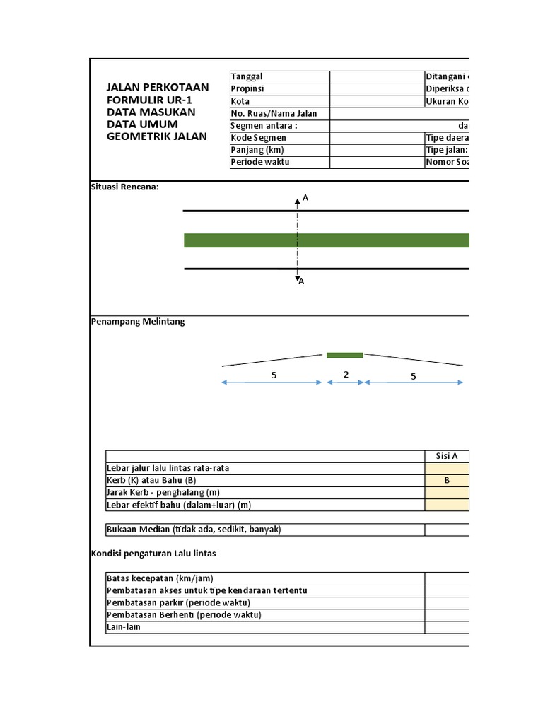 Jalan Perkotaan Formulir Ur-1 Data Masukan Data Umum Geometrik Jalan | PDF