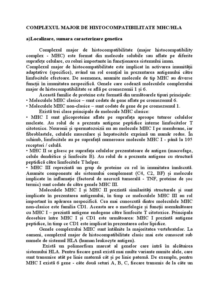 Complexul Major de Histocompatibilitate MHC | PDF