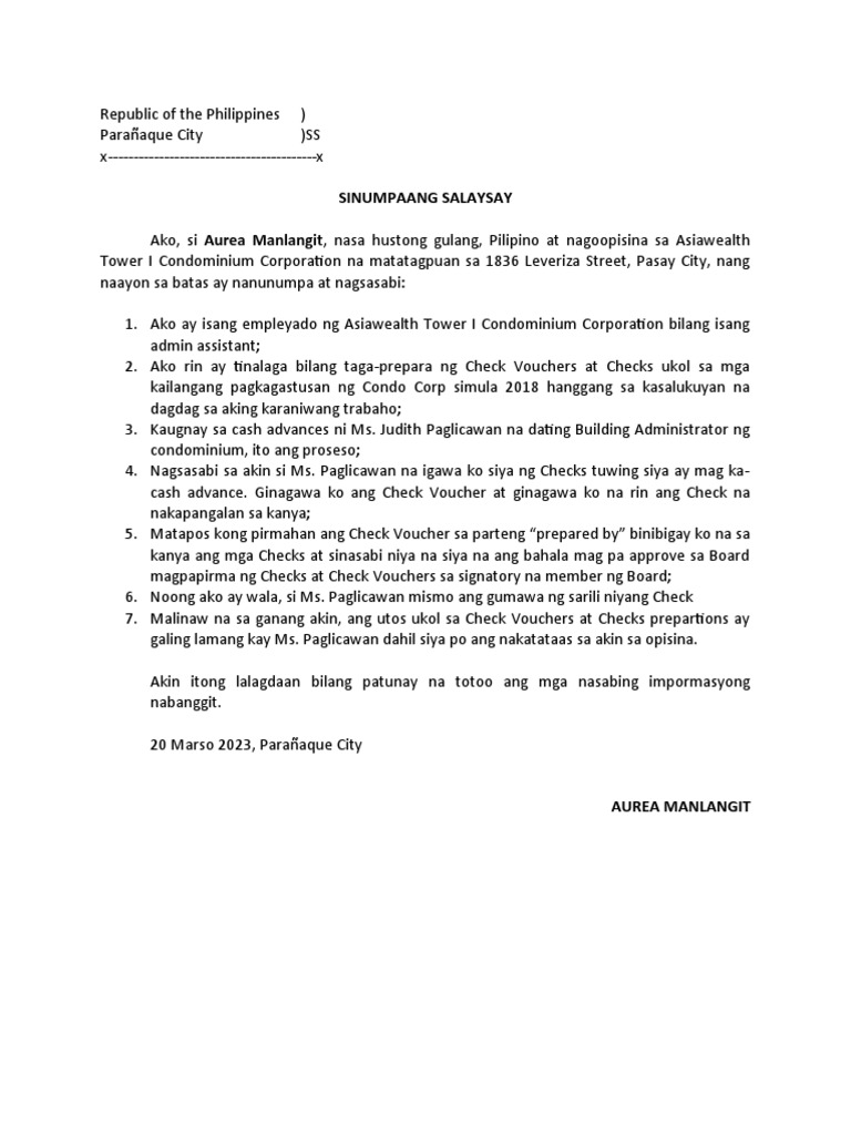 Sinumpaang Salaysay | PDF