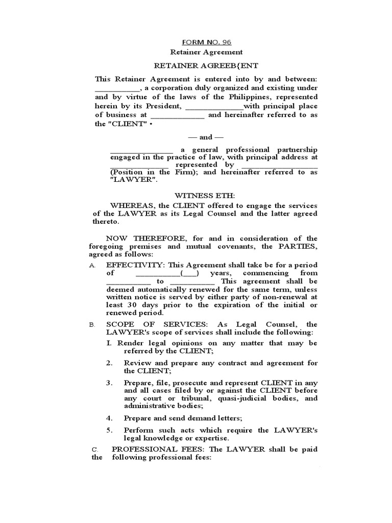 Legal Retainer Agreement Template | PDF | Lawyer | Per Diem