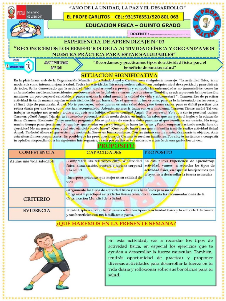 Experiencia de Aprendizaje 03 - Actividad #01 - 5to Grado - Educacion Fisica - 20223 - 00001 | PDF