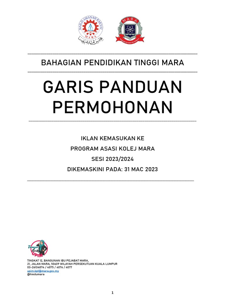 Garis Panduan Permohonan Kemasukan Ke Kolej MARA 2023 | PDF Garis Panduan Permohonan Kemasukan Ke Kolej MARA 2023 | PDF