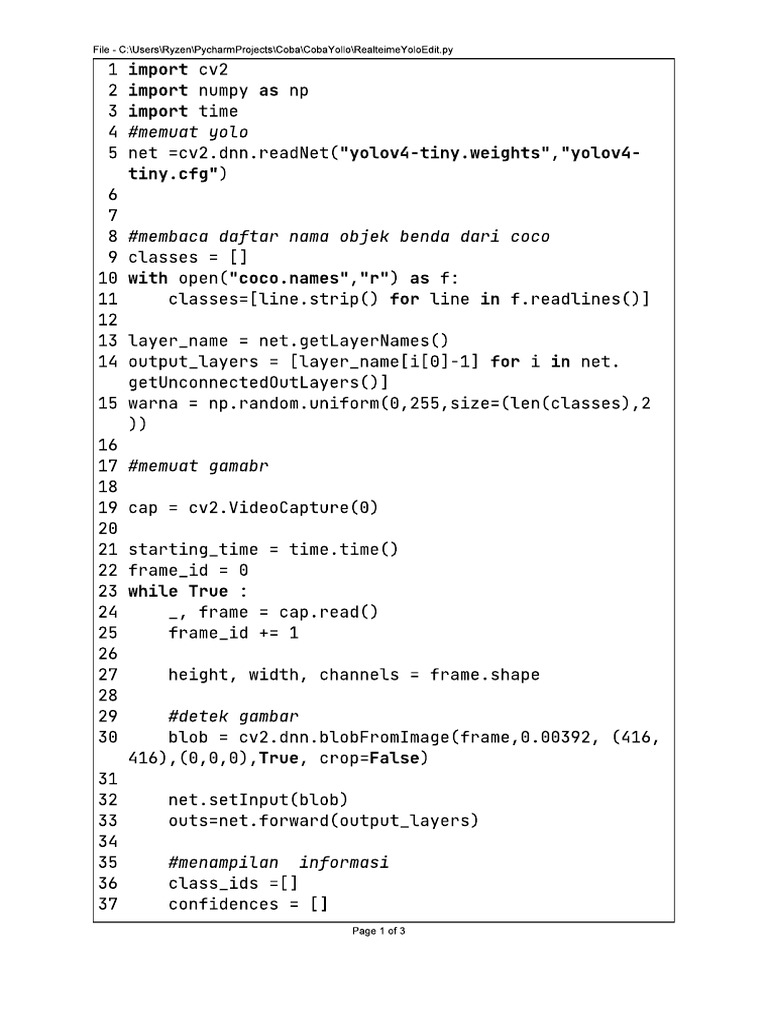 Deteksi Objek Yolo Webcam | PDF