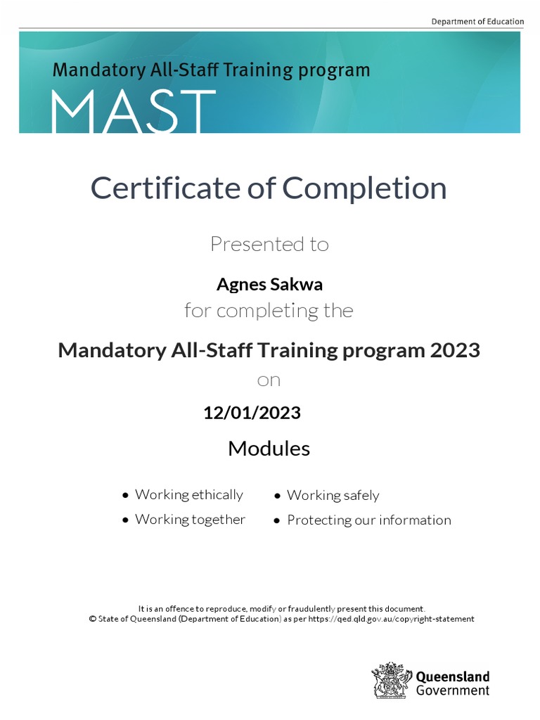 Mast Certificate of Completion | PDF