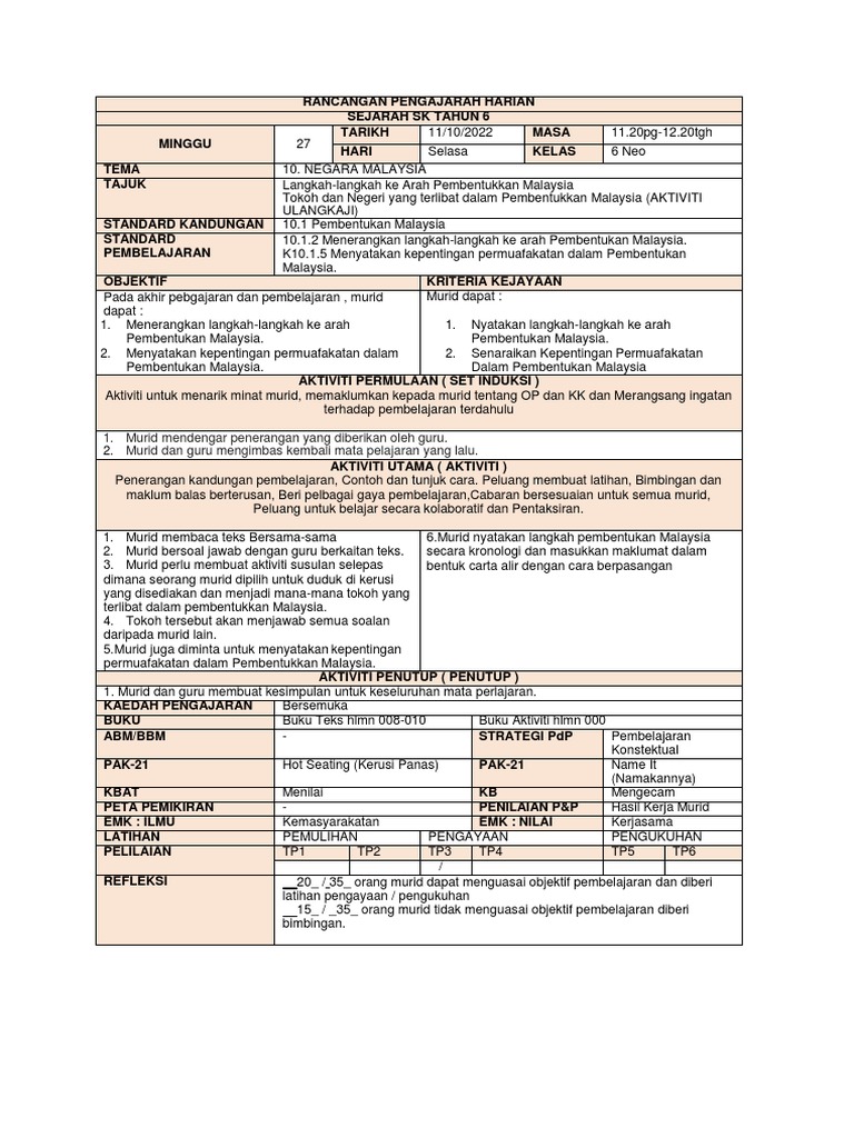 Erph Tahun 6 Sejarah Minggu 27 | PDF