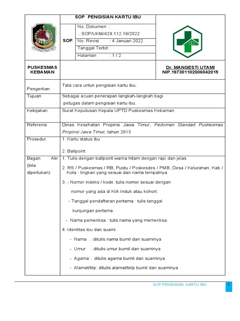 Sop Pengisian Kartu Ibu | PDF