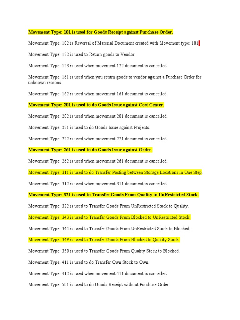 SAP Movement Type | PDF