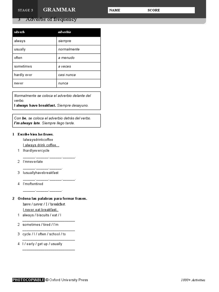 Adverbs of Frequency Activities for Kids | PDF