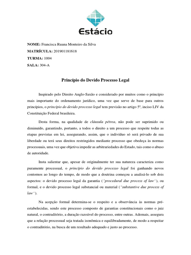 Princípio Do Devido Processo Legal | PDF | Devido processo legal ... Princípio Do Devido Processo Legal | PDF | Devido processo legal ...