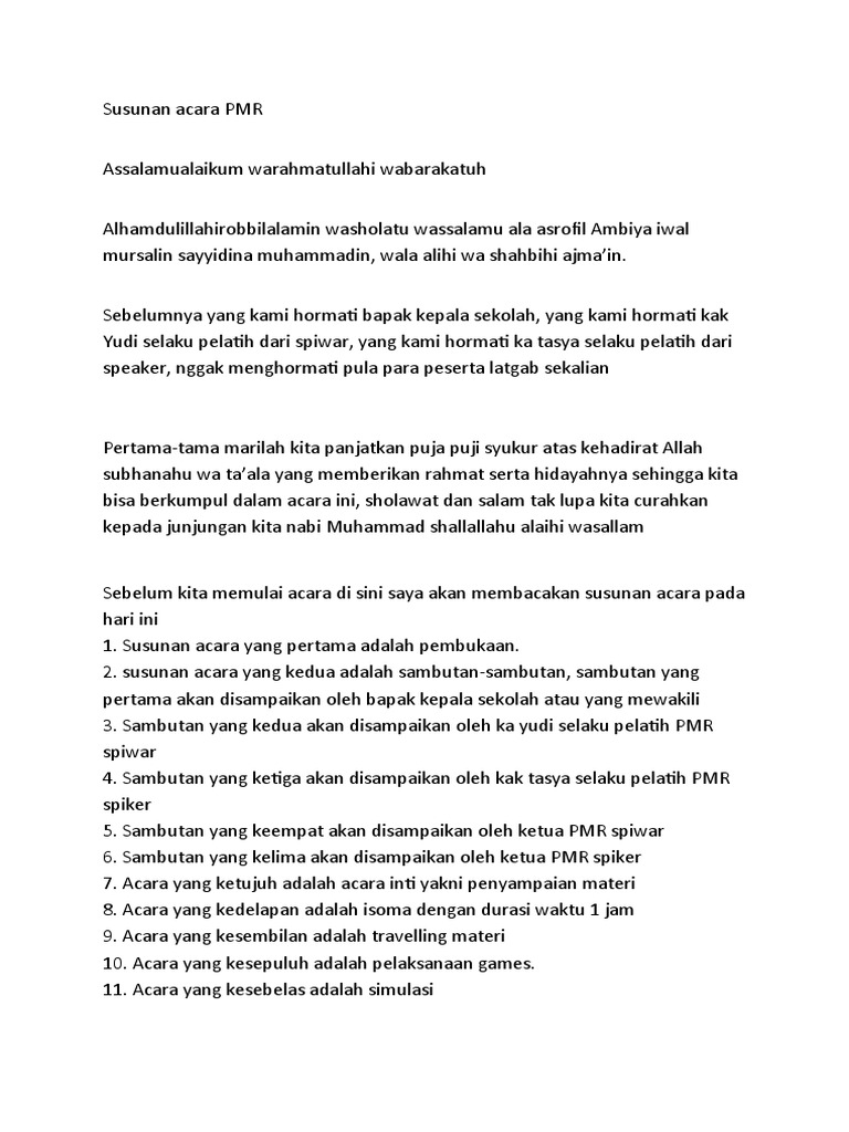 Susunan Acara PMR | PDF