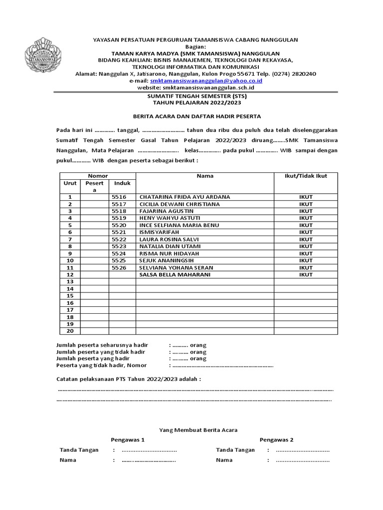 format-BERITA ACARA STS | PDF