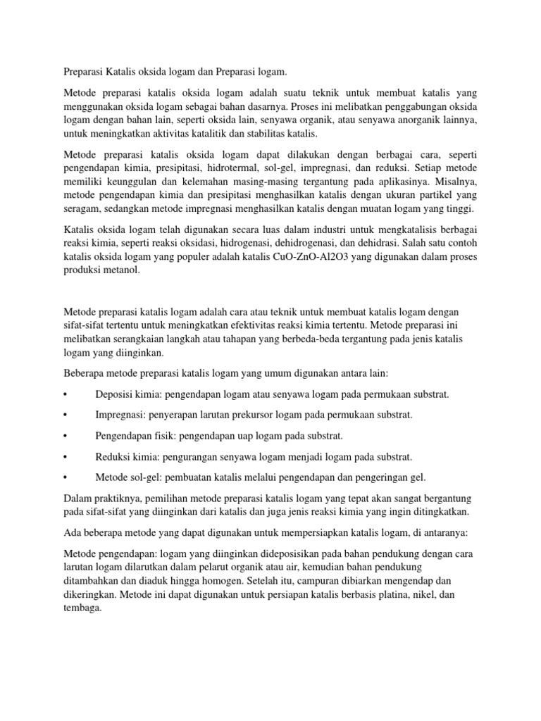 Preparasi Katalis Oksida Logam Dan Preparasi Logam | PDF