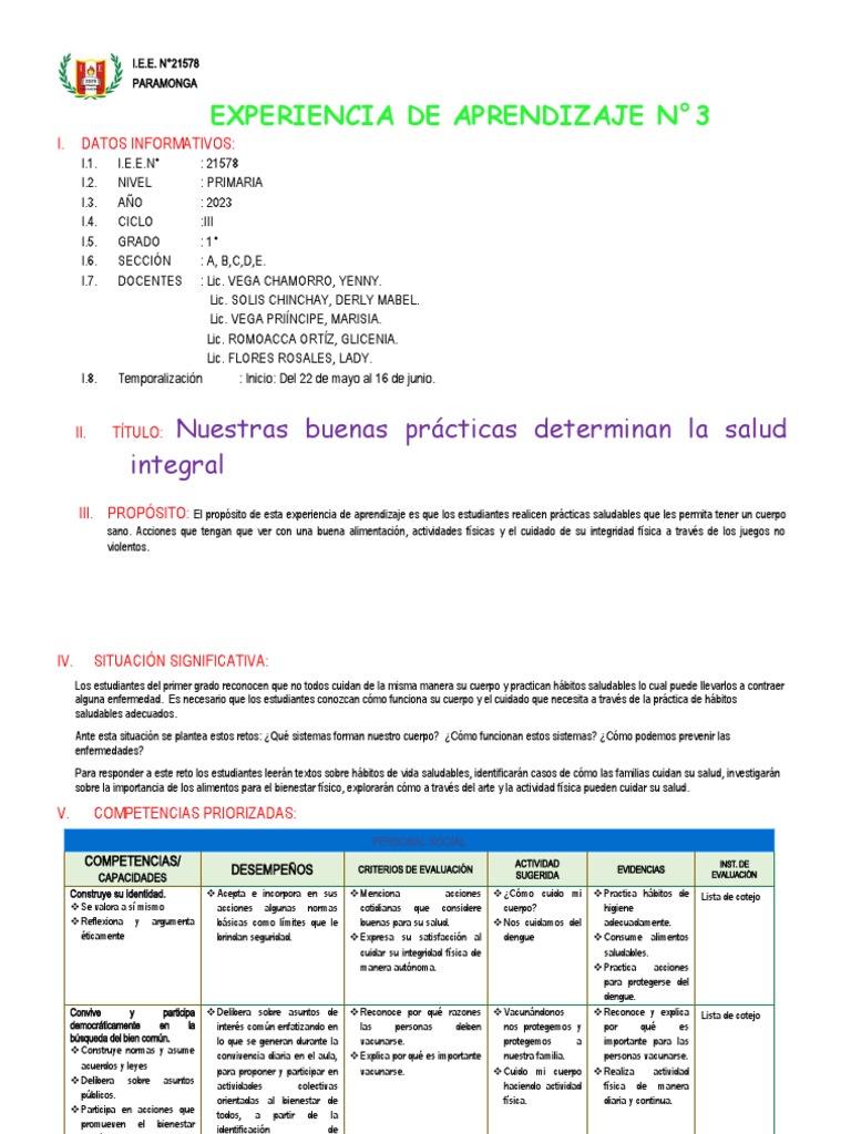 Experiencia De Aprendizaje 3 Pdf Evaluación Amor