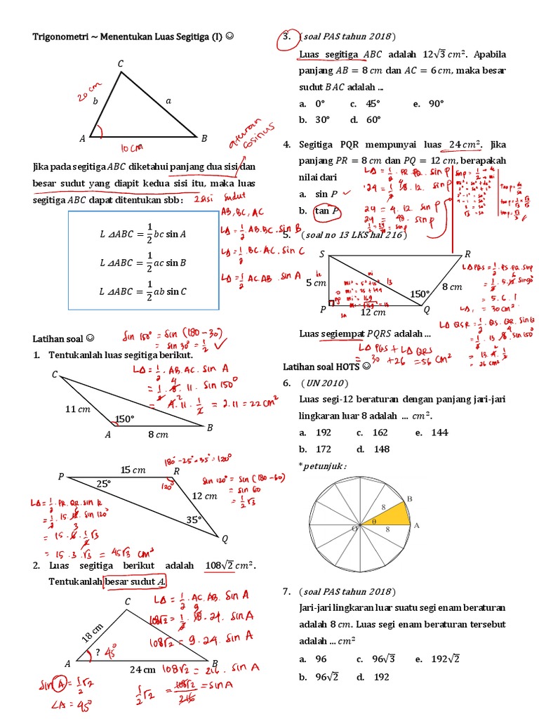 Latihan Soal Trigonometri Luas Segitiga 3 | PDF
