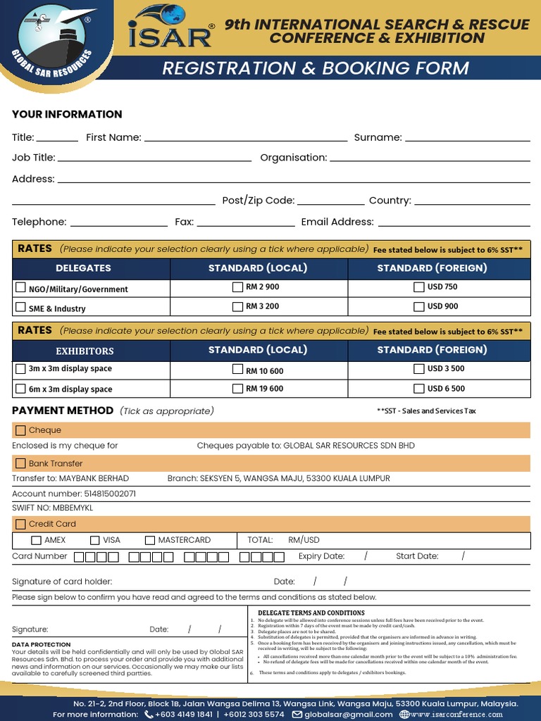 SAR Conference Registration Form | PDF | Cheque | Credit Card