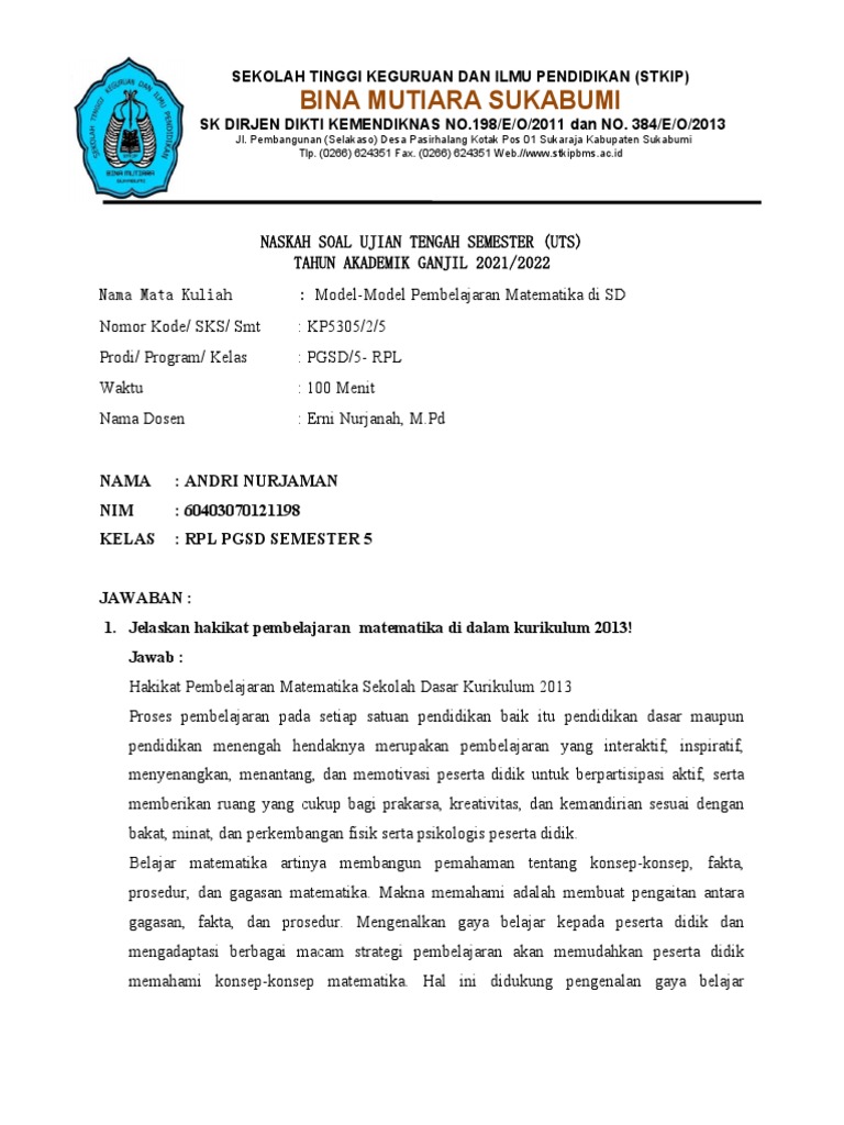 Andri Nurjaman - Uts Model-Model Pembelajaran Matematika | PDF