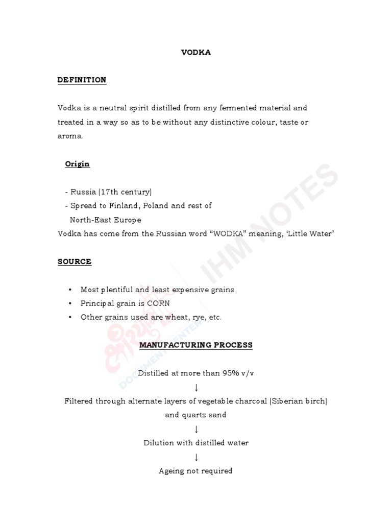 Vodka: Definition, Origin, and Types | PDF