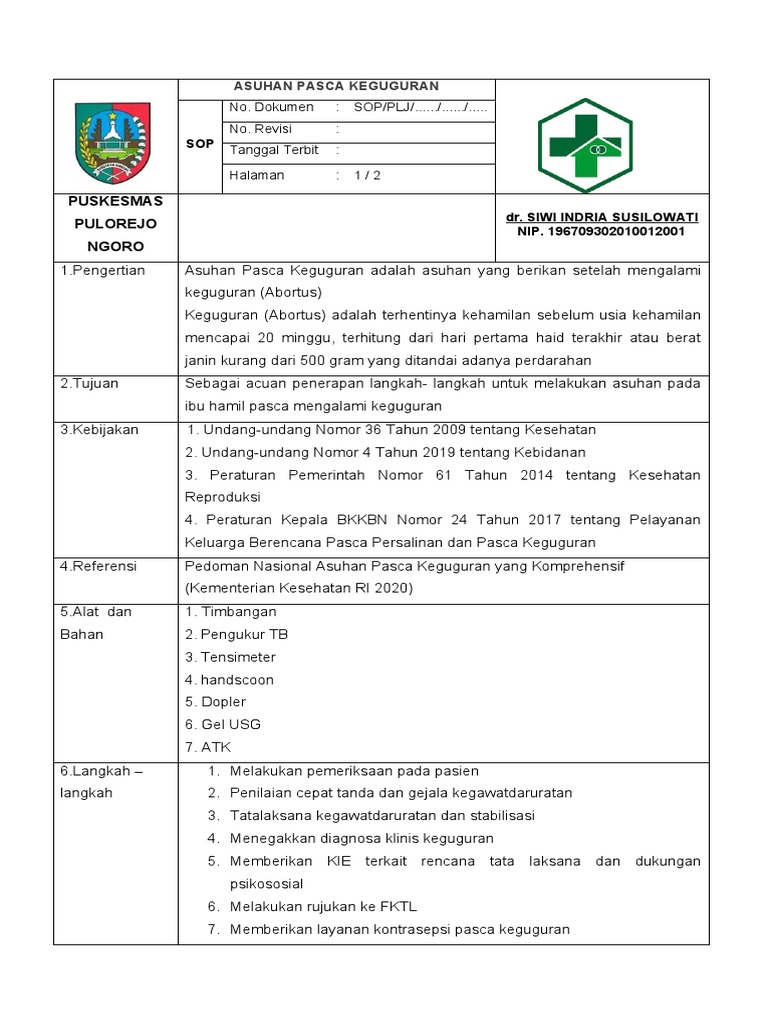 Sop Asuhan Pasca Keguguran | PDF