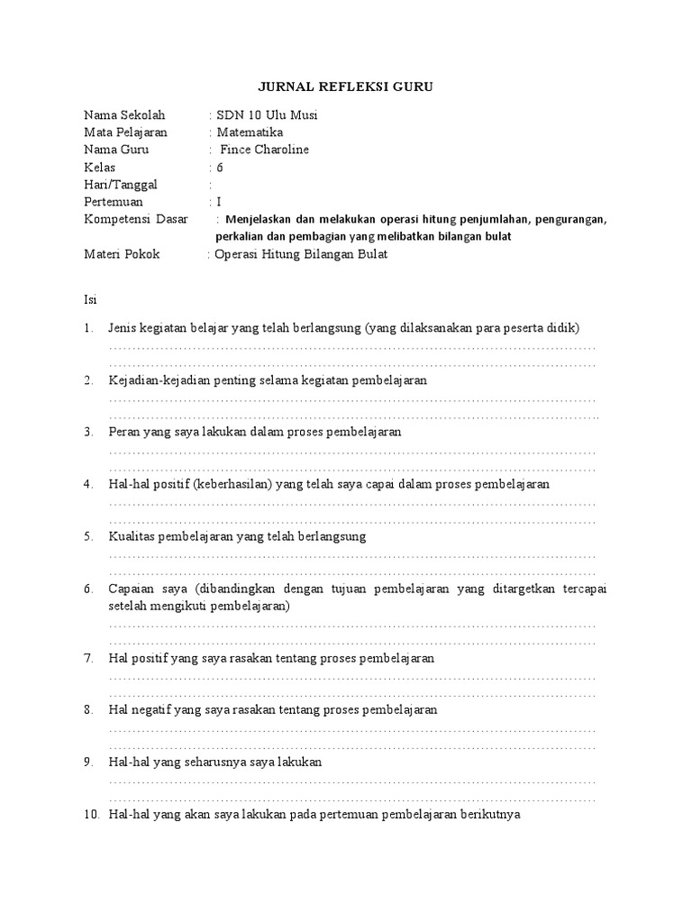 Jurnal Refleksi Guru | PDF
