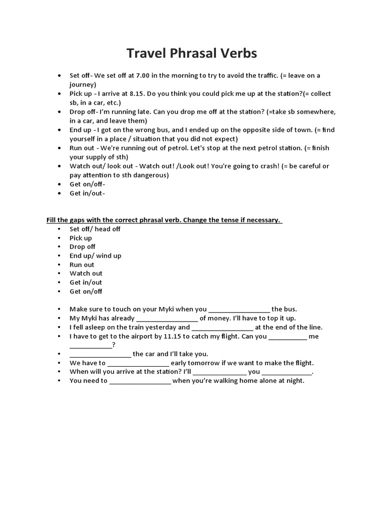 Travel Phrasal Verbs | PDF