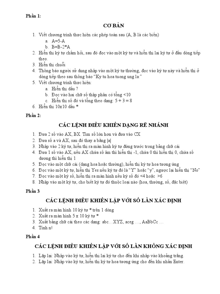 DMuc BT Thuc Hanh | PDF