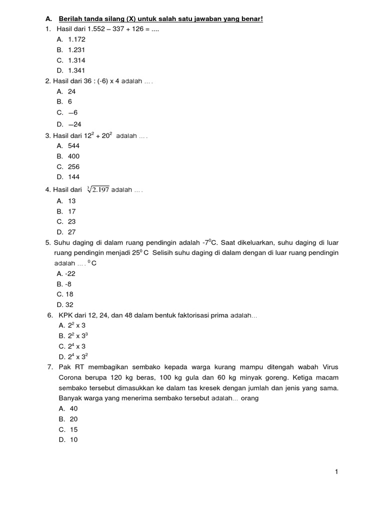 Latihan_Soal_Ujian_Sekolah_Matematika_ke (1) | PDF