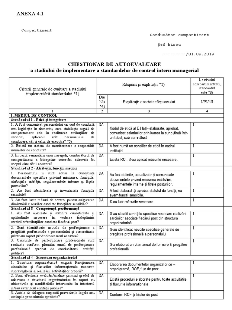 Chestionar Autoevaluare CIM - ANEXA 4.1.2018 | PDF