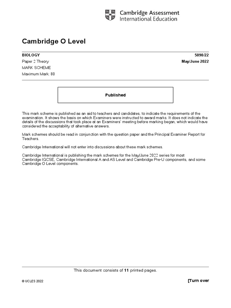 Cambridge O Level: Biology 5090/22 May/June 2022 | PDF