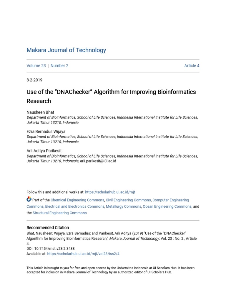 Use of The DNAChecker Algorithm For Improving Bioinformatics Re | PDF | Dna Sequencing | Computing