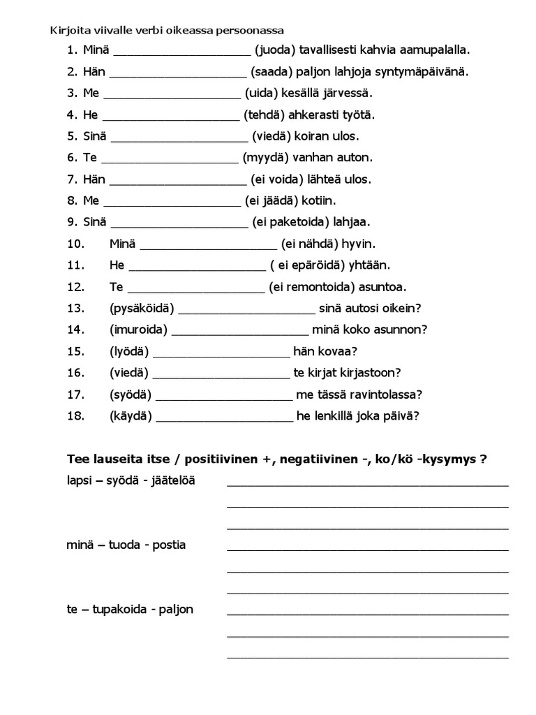 Verbityyppi 2 - Lauseet | PDF