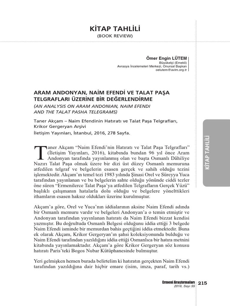 Aram Andonyan, Na - M Efend - Ve Talat Pa - A Telgraflari - Zer - Ne B ...