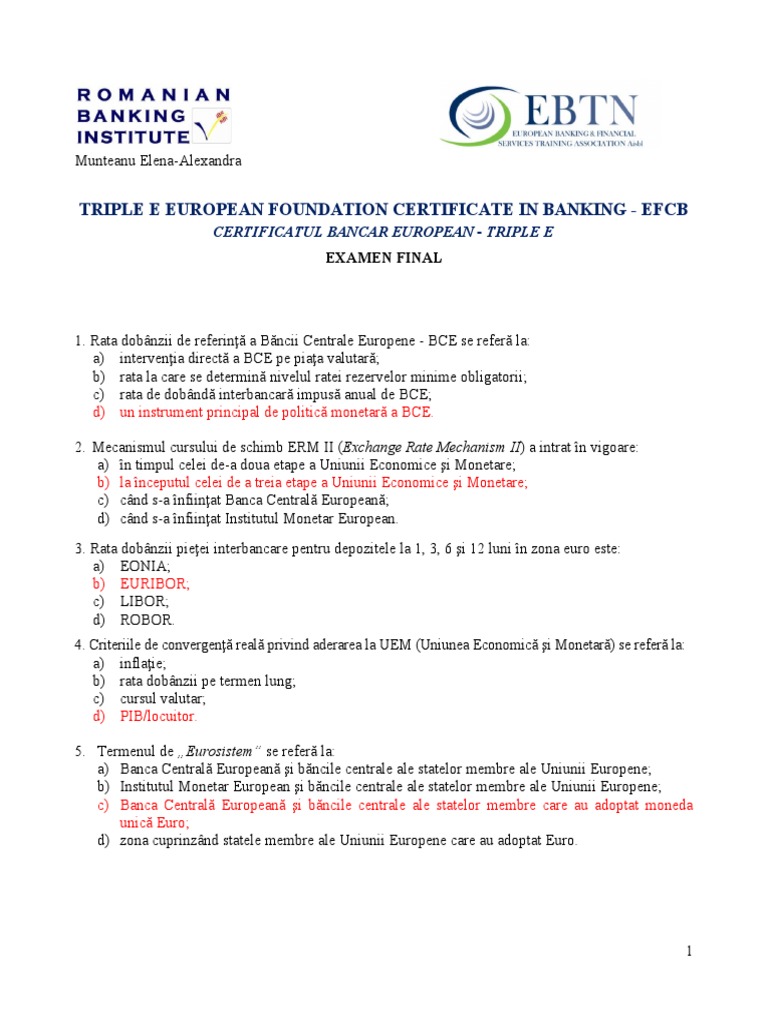 Certificat EFCB : Examen Final en Banque | PDF