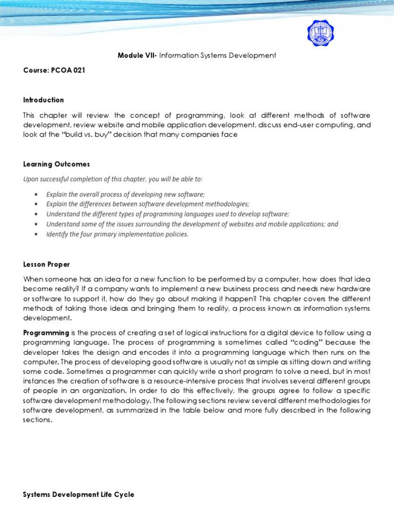 Module 7 Information Systems Development Pdf Pdf