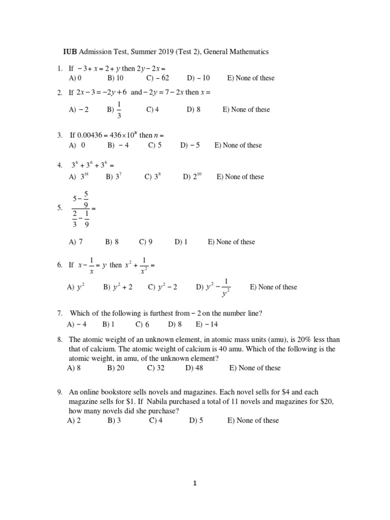 Non Engineering Math Sample Question | PDF